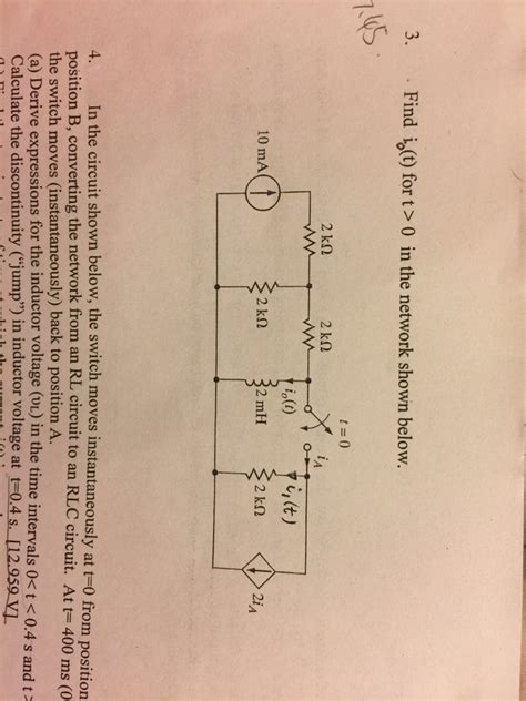 Solved Find I 0 T For T 0 In The Network Shown Below