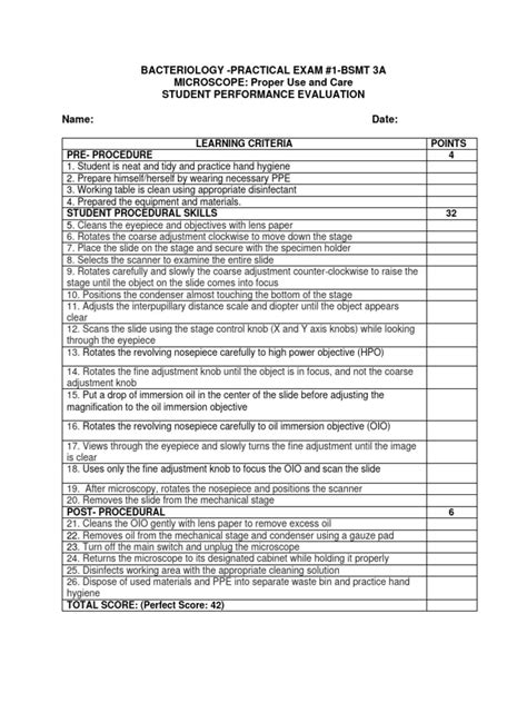 Bacteriology Practical Exam 1 Microscope Bsmt 3a Pdf Microscope