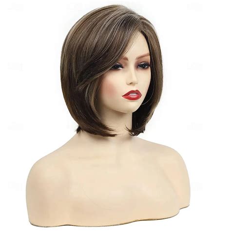 Wig Natural Wave Asymmetrical With Bangs Wig Short Light Brown