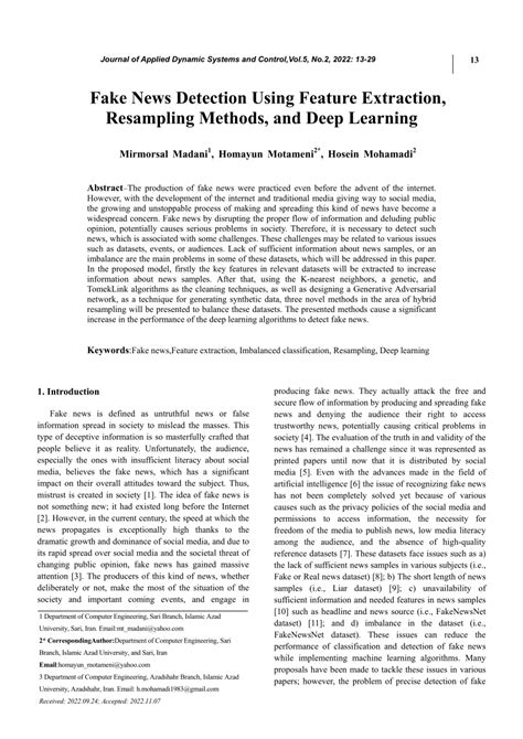 Pdf Fake News Detection Using Feature Extraction Resampling Methods And Deep Learning