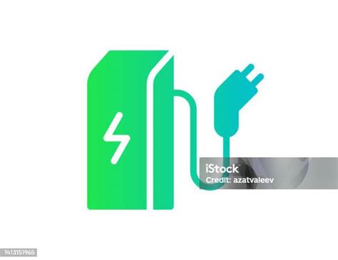 전기 충전기 스테이션 아이콘입니다 전기 수송 에너지 위탁 상징 친환경 전기 자동차 충전 녹색 그라디언트 기호 벡터 배터리 구동