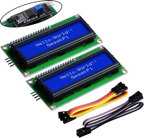 jp geeekpi 2パックi2c 1602 lcdディスプレイモジュール16x2文字シリアルブルーバックライトlcd