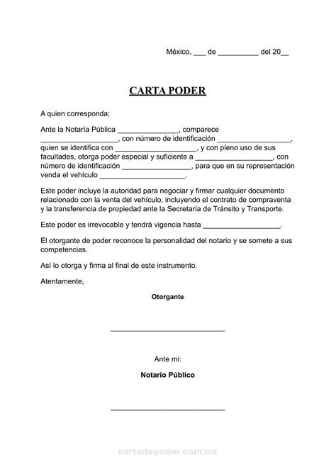 Carta Poder Notarial Para Venta De Vehículo Ejemplos ️