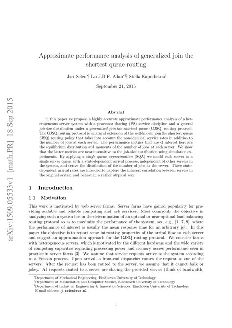 Pdf Approximate Performance Analysis Of Generalized Join The Shortest