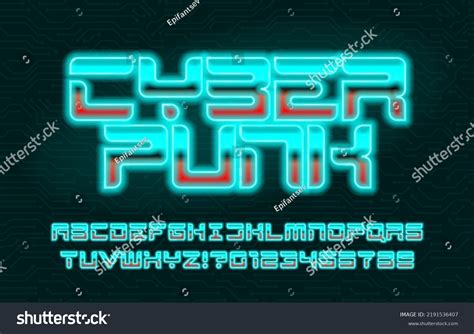 Cyberpunk Alphabet Font Neon Glow Futuristic เวกเตอร์สต็อก ปลอดค่า