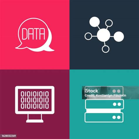Set Pop Art Server Binary Code Mind Map Infographic And Data Analysis