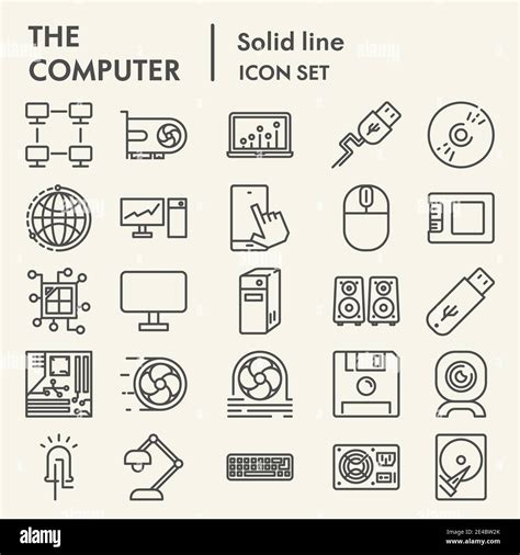 Computer Line Icon Set Device Symbols Collection Vector Sketches Logo Illustrations Digital