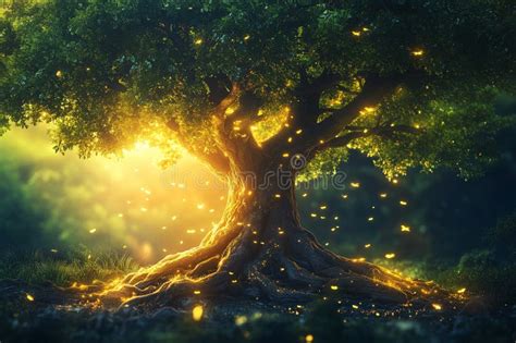 Symbol Of Sustainability Tree With Roots And Leaves A Large Healthy Tree With Expansive Roots