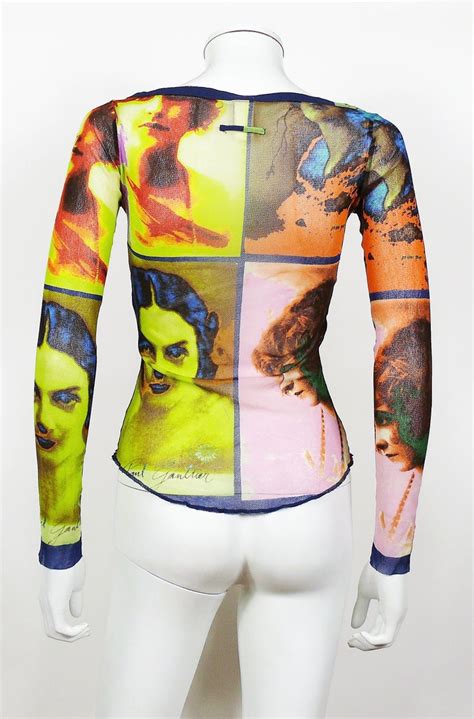 Jean Paul Gaultier Vintage Portrait Photo Print Fuzzi Mesh Top Size S
