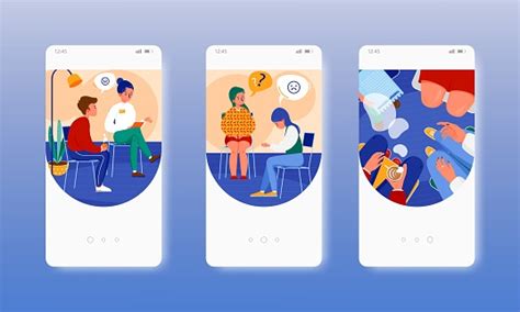 그룹 치료 심리 치료 세션 모바일 앱 화면 벡터 웹 사이트 배너 템플릿 Ui 웹 사이트 디자인 그룹 치료에 대한 스톡 벡터 아트 및 기타 이미지 Istock