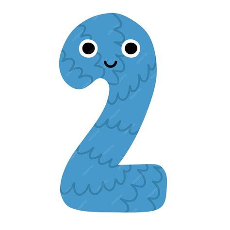 아이들을 위한 귀여운 숫자 2 문자 유치원을 위한 기울어진 숫자 만화 스타일의 행복한 숫자 2 프리미엄 벡터