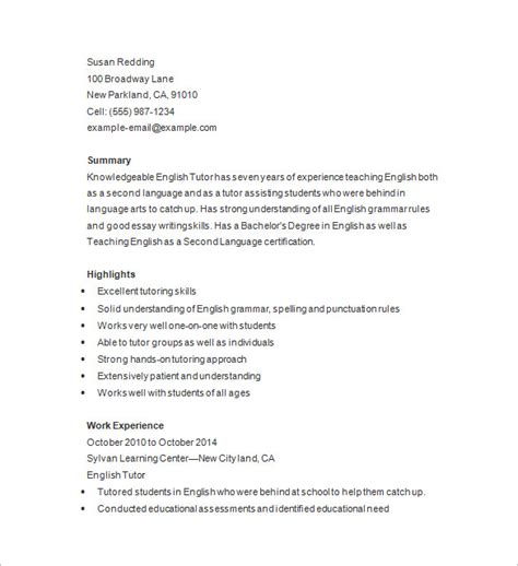 11 Tutor Resume Templates Doc Pdf