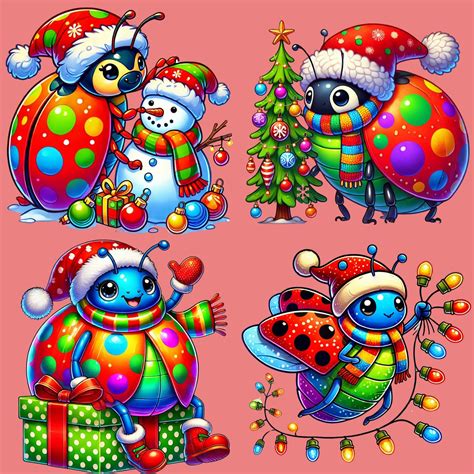Christmas Ladybug Clipart Bundle Festive Holiday Beetle Png Set