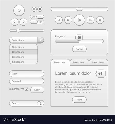 Light Web Ui Elements Design Gray Elements Buttons
