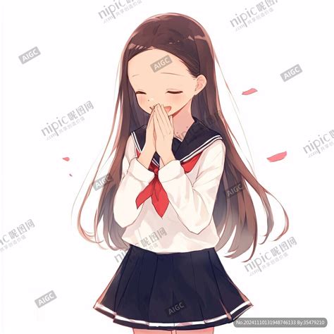 ai创作图治愈系少女 长发少女圆眼 校服美女插画 长发少女插画 卡通动漫制服女孩 q版校服 女学生唯美插画 学生妹头像 二次元女孩半身头像 q