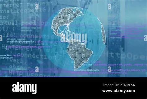 animation of lines on globe with computer language over binary codes on