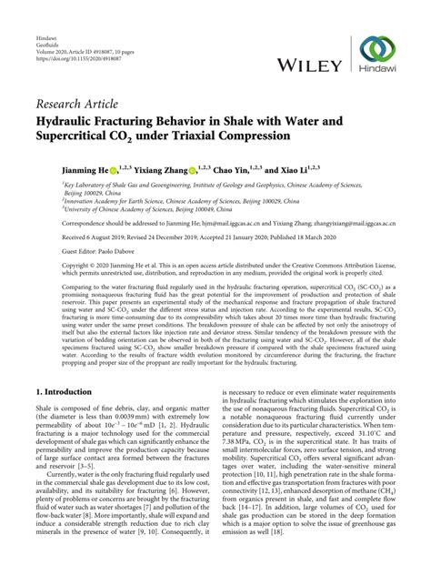 Pdf Hydraulic Fracturing Behavior In Shale With Water And Supercritical Co 2 Under Triaxial