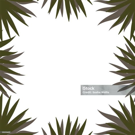 트렌디 한 열대 야자 수 잎 템플릿 프레임 포스터 카드 초대 엽서 디자인의 벡터 일러스트 따뜻하고 뜨거운 열대 느낌 0명에 대한 스톡 벡터 아트 및 기타 이미지 Istock