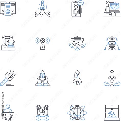 High Tech Systems Line Icons Collection Robotics Automation Artificial Intelligence Machine