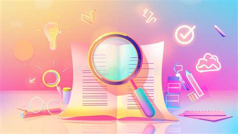 A Magnifying Glass Over A Document A Book With Icons Of Innovation And Creativity Around It