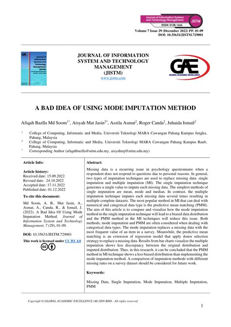 PDF A BAD IDEA OF USING MODE IMPUTATION METHOD