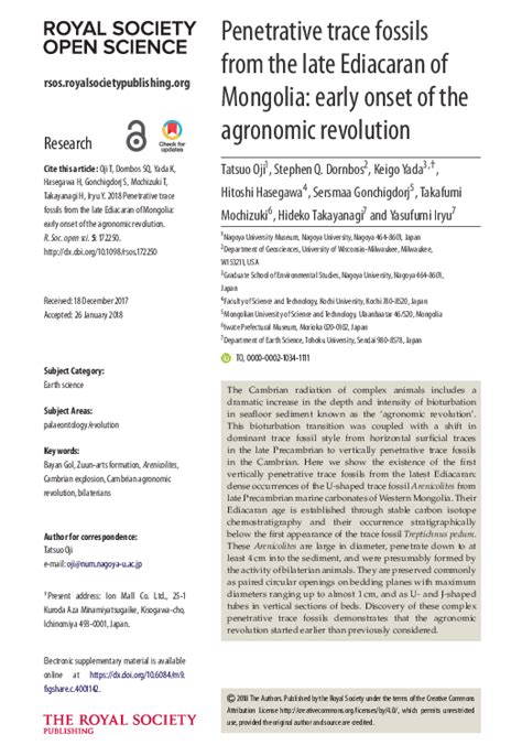 Pdf Penetrative Trace Fossils From The Late Ediacaran Of Mongolia