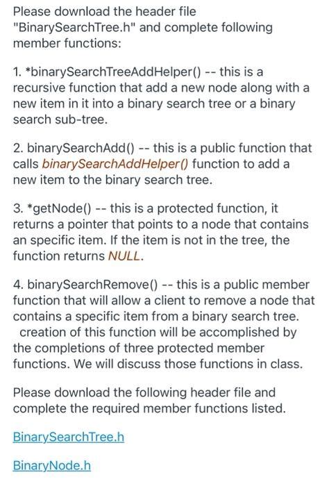 solved binarysearchtree h this is a simple version of class