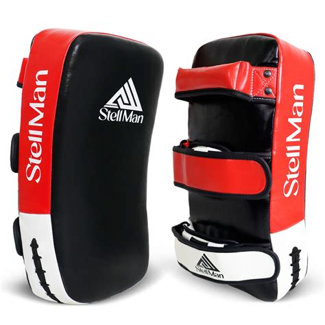 Stellman Muay Thai Curved Kick Pads Red Leather Mma And Kickboxing Tra