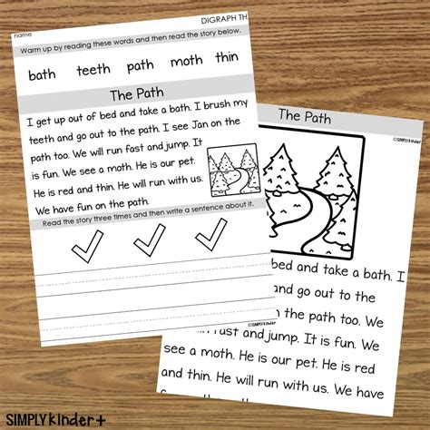 Reading Fluency And Comprehension Passages Digraph Th Simply Kinder Printable Membership