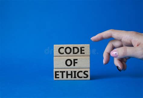 Code Of Ethics Symbol Concept Words Code Of Ethics On Wooden Blocks Beautiful Blue Background