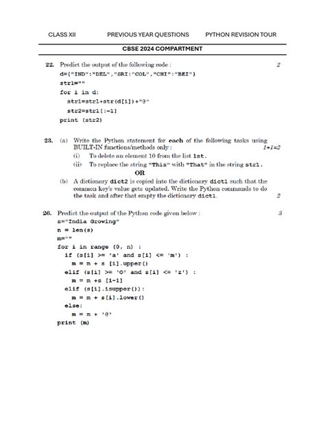 Cs Pyq Python Revision Tour 1 Pdf