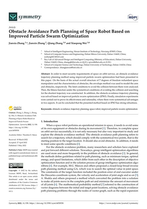 Pdf Obstacle Avoidance Path Planning Of Space Robot Based On Improved