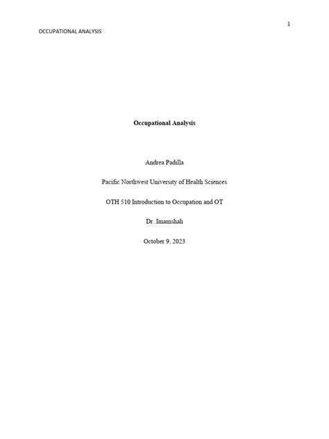 Occupational Analysis Final Pdf