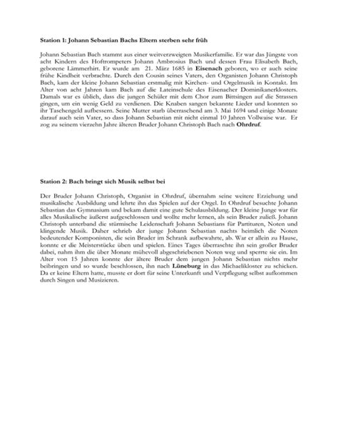 Station 1 Johann Sebastian Bachs Eltern Sterben Sehr Früh