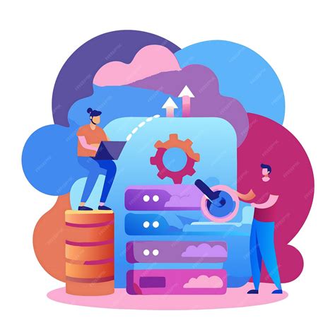 data analysis and cloud computing concept with servers and users