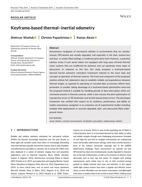 Pdf Keyframe‐based Thermalinertial Odometry