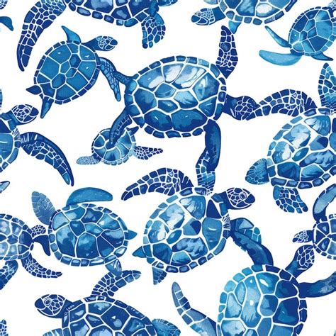 Group Of Blue Turtles On White Background Premium Ai Generated Image