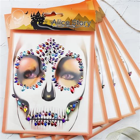 Halloween Skeleton Face Gems Jewels Rhinestone Temporary