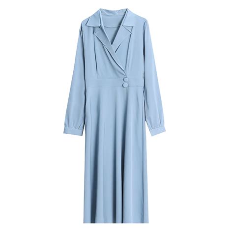 새로운 가을 여성 드레스 라이트 익은 바람이 차가운 성숙한 허리 하나님 팬 옷 드레스 블루 그레이 9992드레스