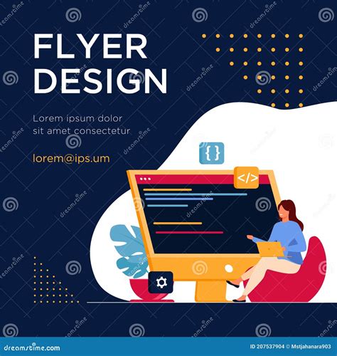Young Tiny Girl Sitting And Coding Via Laptop Stock Vector