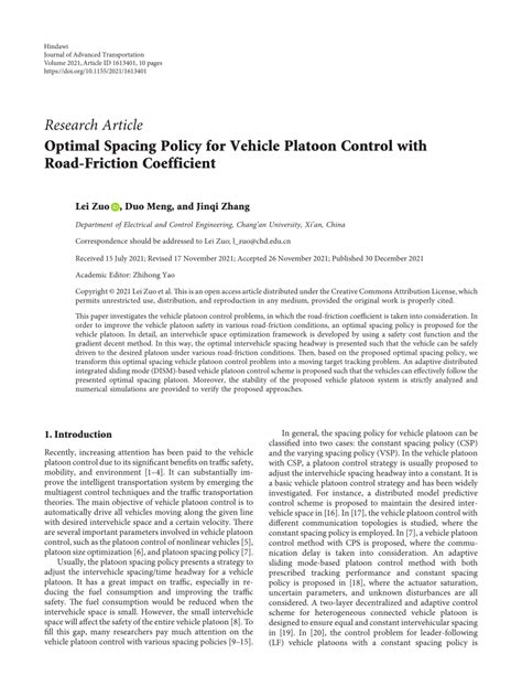 Pdf Optimal Spacing Policy For Vehicle Platoon Control With Road Friction Coefficient