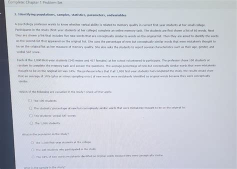 Solved 2 Identifying Populations Samples Statistics