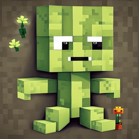 Adorable Cute Happy Minecraft Creeper With Dreamy Eyes Sitting Down