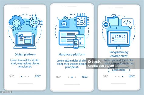 하드웨어 플랫폼 온보딩 모바일 앱 페이지 화면 벡터 템플릿 3에 대한 스톡 벡터 아트 및 기타 이미지 3 개념 개선 Istock