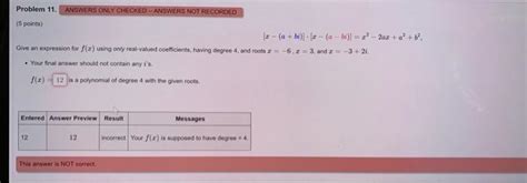 Solved Problem 11 Answers Only Checked Answers Not Recorded