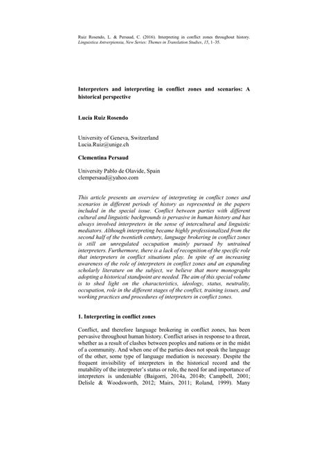 Pdf Interpreters And Interpreting In Conflict Zones And Scenarios A Historical Perspective