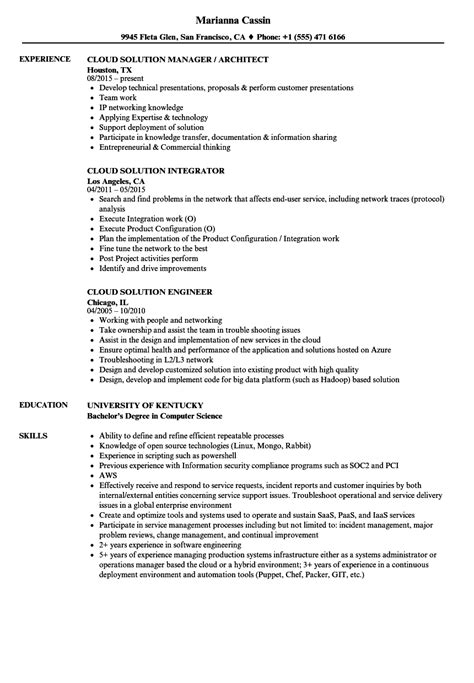 Cloud Solution Resume Samples Velvet Jobs