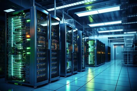 Premium Photo Wide Shot Of A Server Room With An Emphasis On Disaster