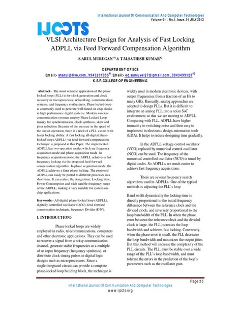 6vlsi Architecture Design For Analysis Of Fast Locking Adpll Via Feed