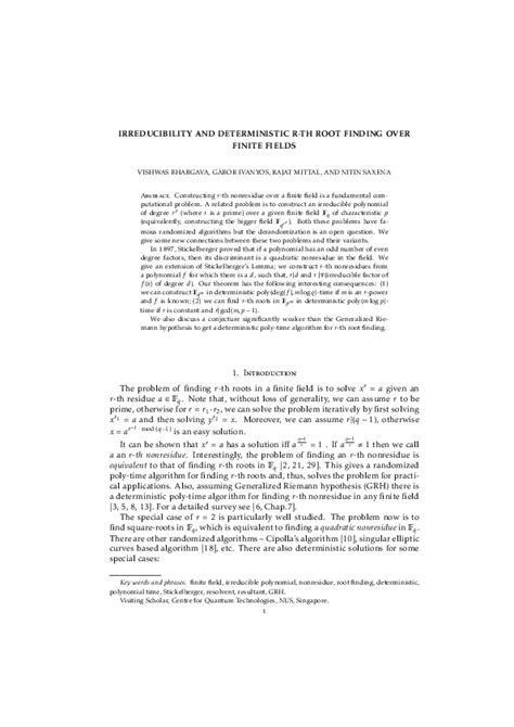 Pdf Irreducibility And Deterministic R Th Root Finding Over Finite Fields